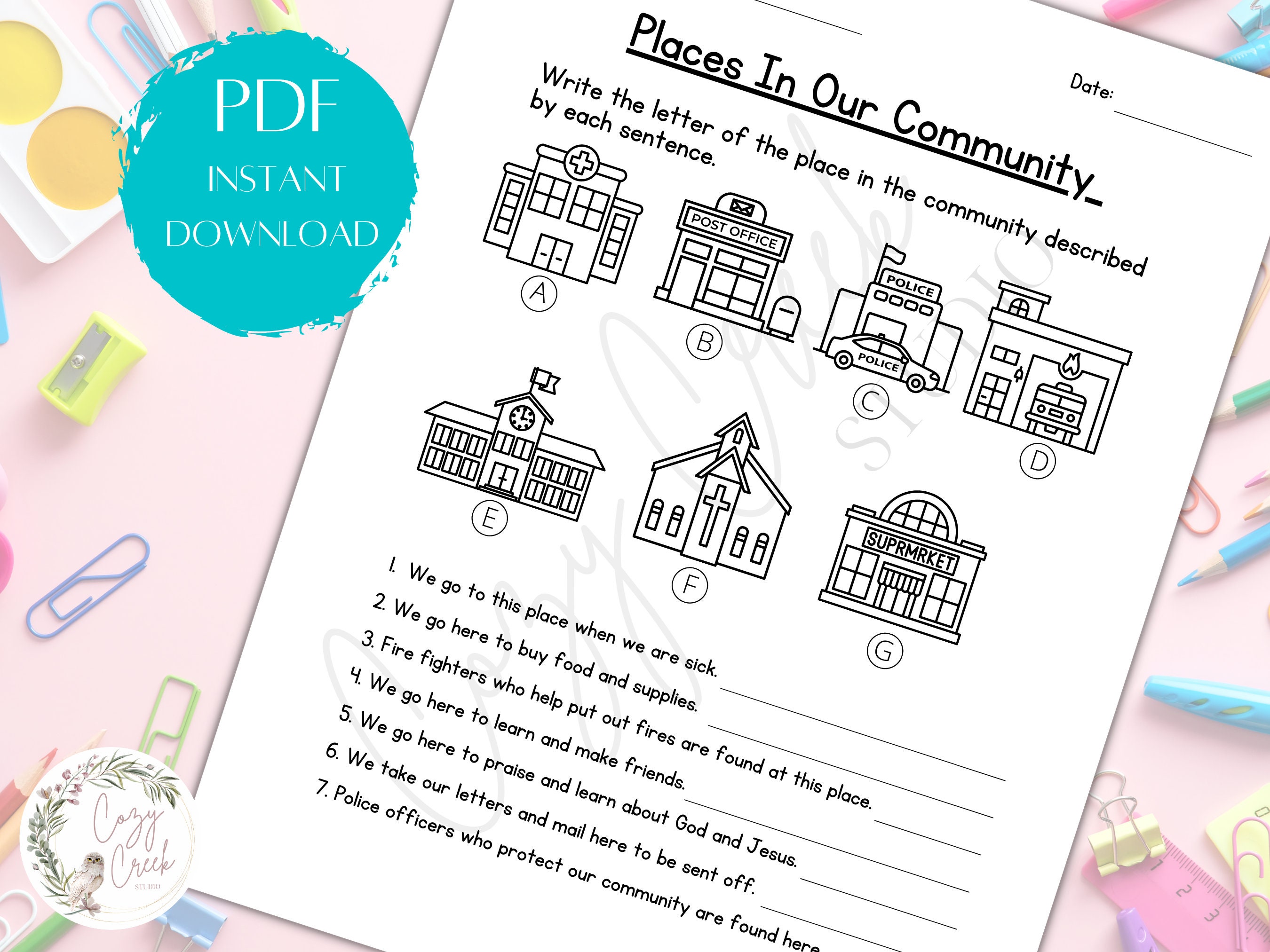 Printable Kids Community Places Worksheet | Elementary Social Studies ...