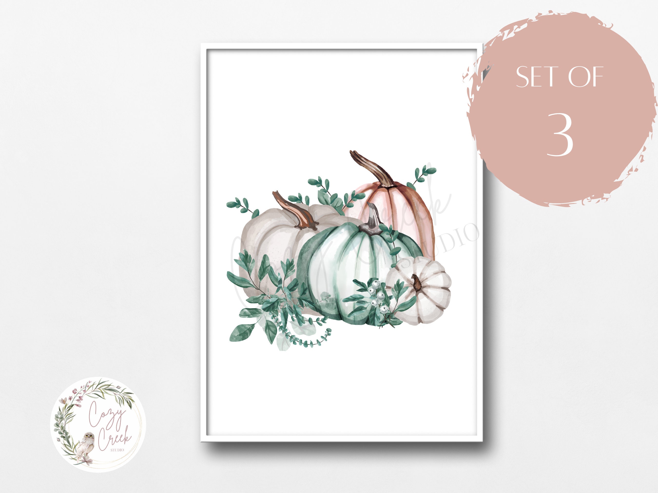 Printable Watercolor Fall Decor | Hello Pumpkin Wall Art Set | Autumn ...
