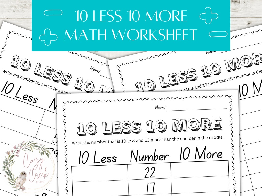 Printable 10 Less 10 More Worksheet | Elementary School Work ...