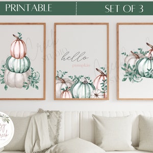 Printable Watercolor Fall Decor | Hello Pumpkin Wall Art Set | Autumn ...