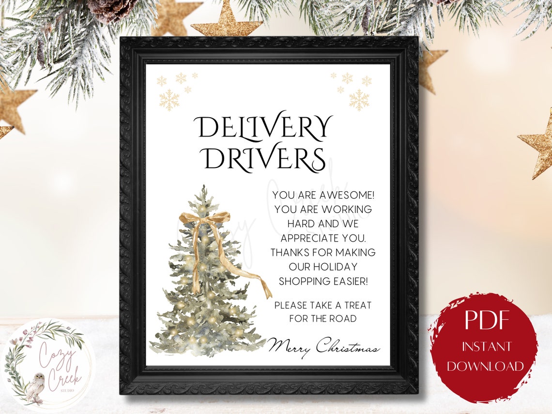 Printable Christmas Thank You Delivery Driver Sign Holiday Delivery ...