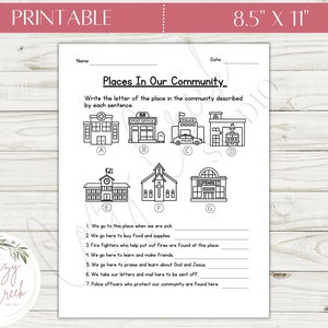 Printable Kids Community Places Worksheet | Elementary Social Studies ...