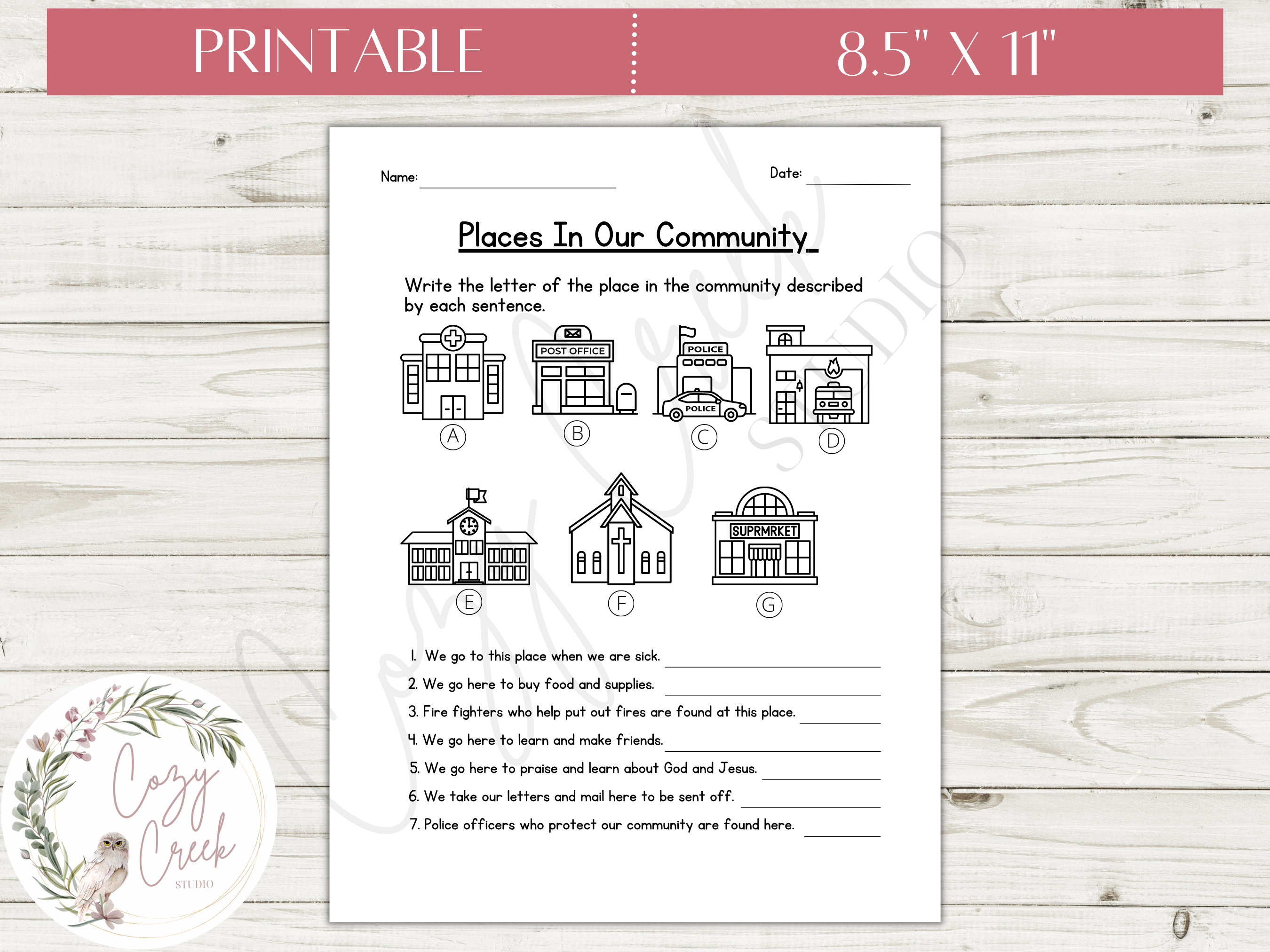 Printable Kids Community Places Worksheet | Elementary Social Studies ...