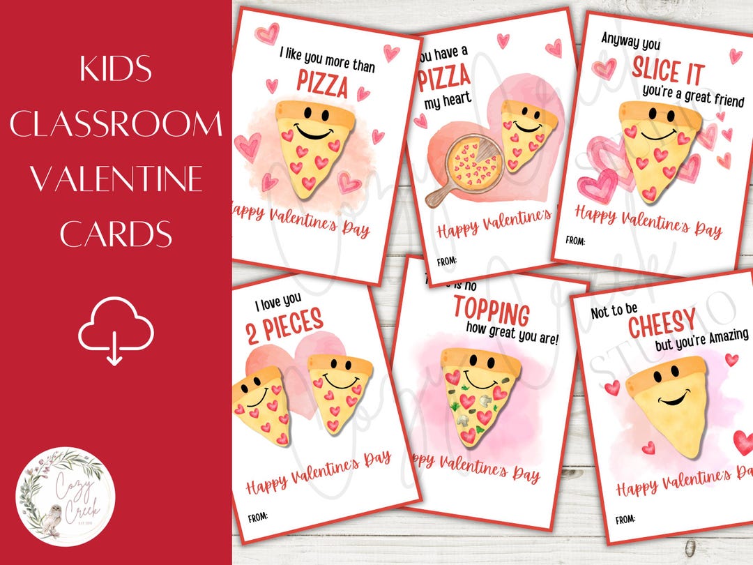 Printable Kids Classroom Valentine Pizza Valentines Valentine Cards ...
