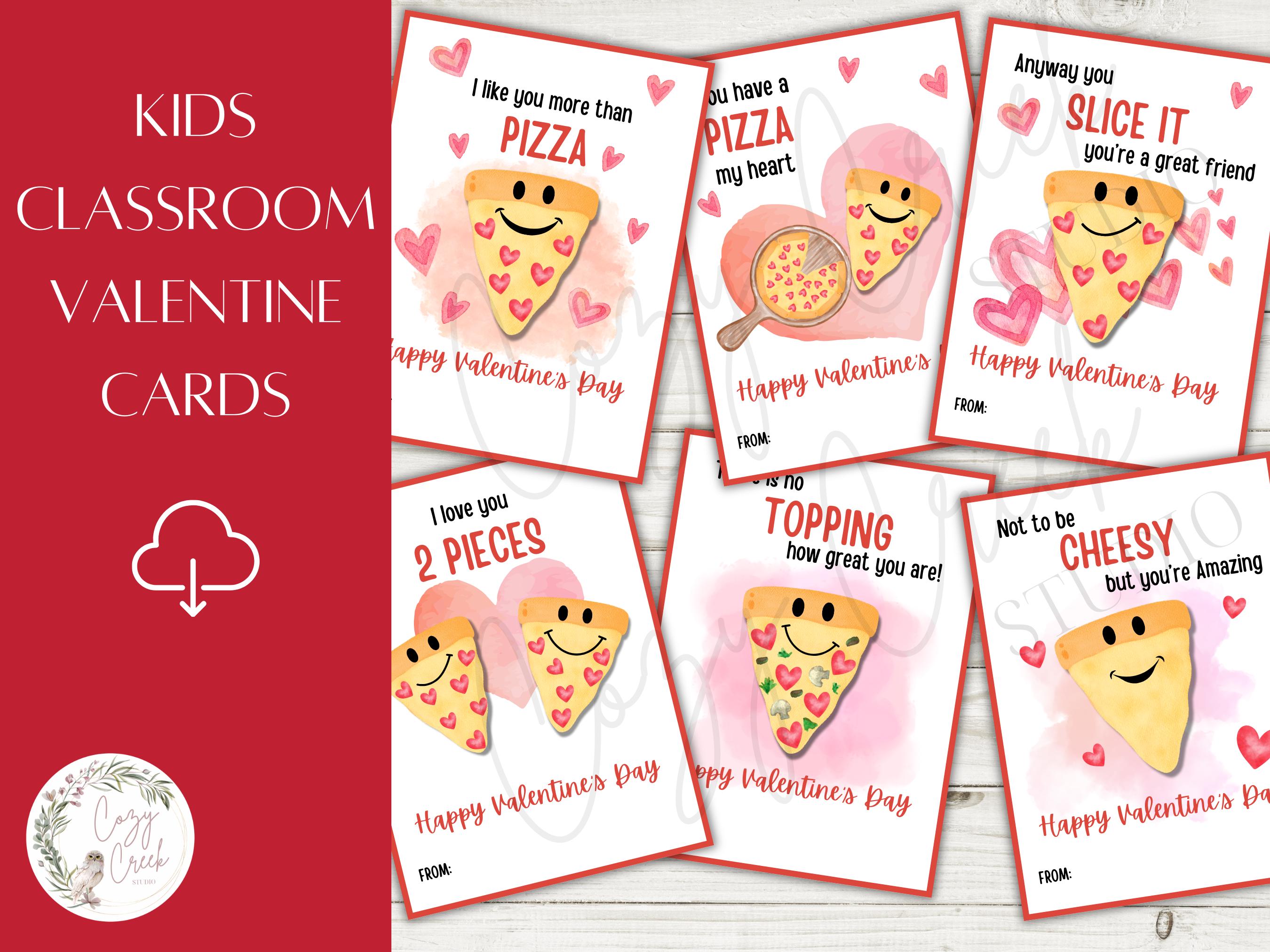 Printable Kids Classroom Valentine | Pizza Valentines | Valentine Cards ...