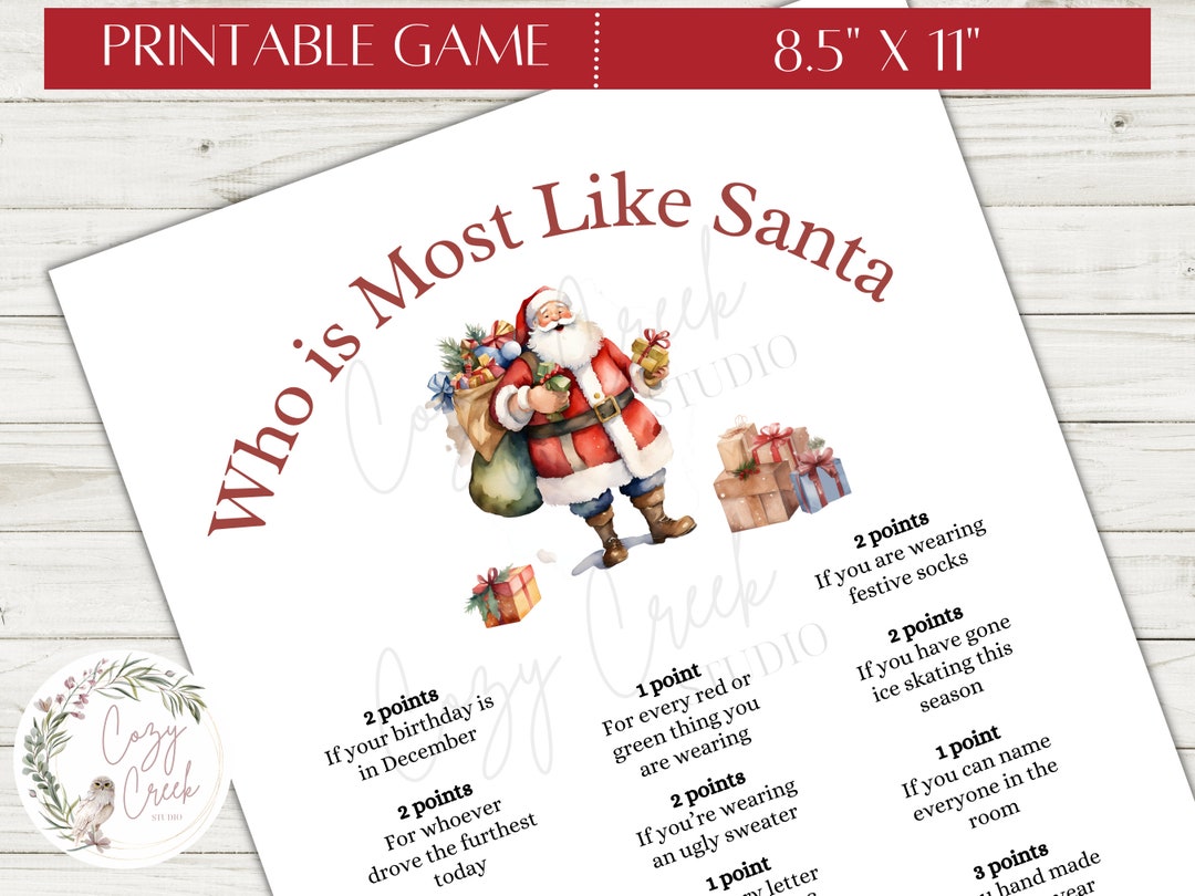 Printable Christmas Game Who is Most Like Santa Game Holiday Party Fun ...