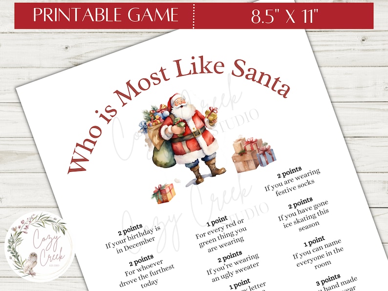 Printable Christmas Game Who is Most Like Santa Game Holiday Party Fun ...