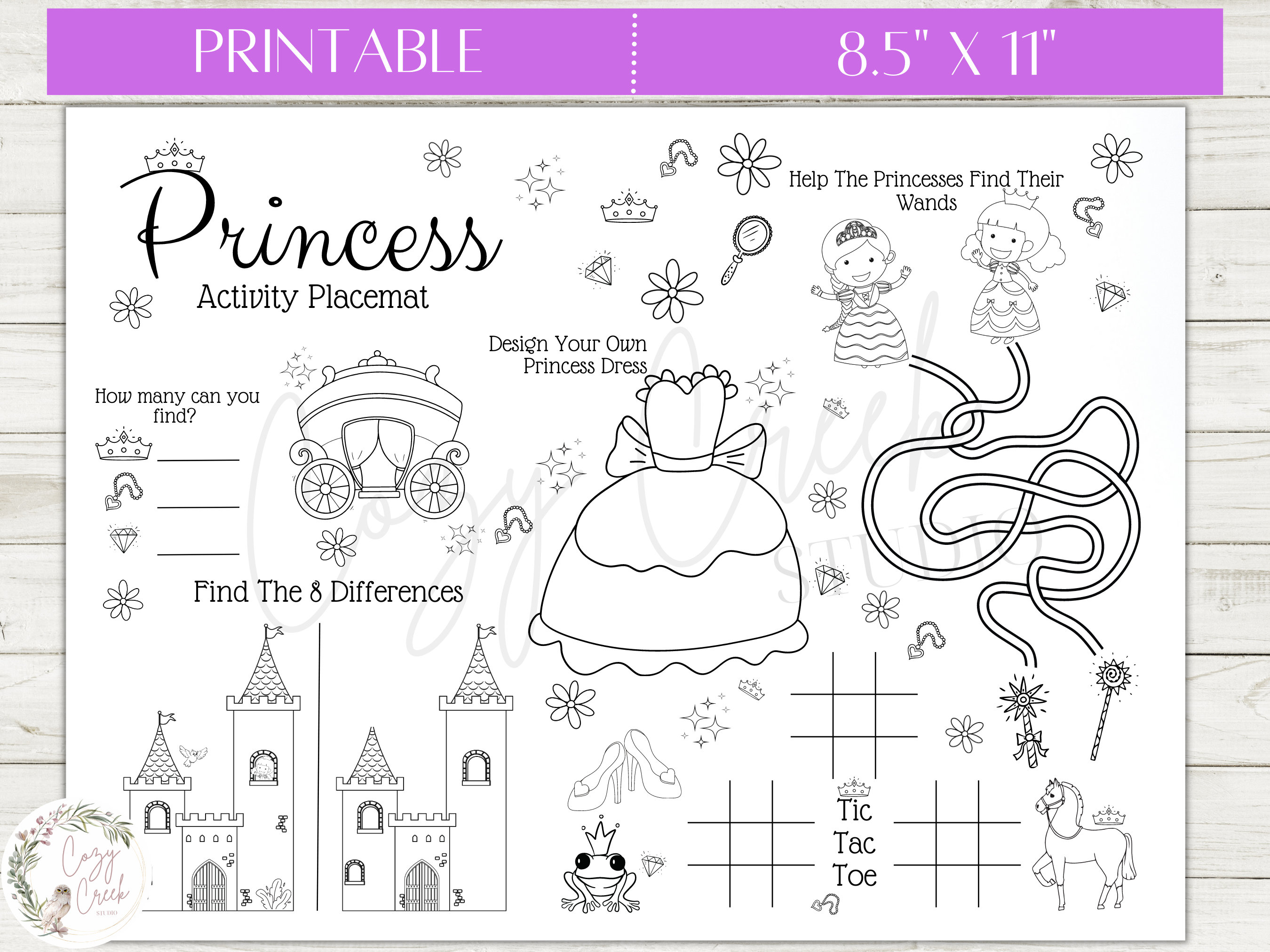 Printable Princess Activity Placemat | Restaurant Activity Placemat ...