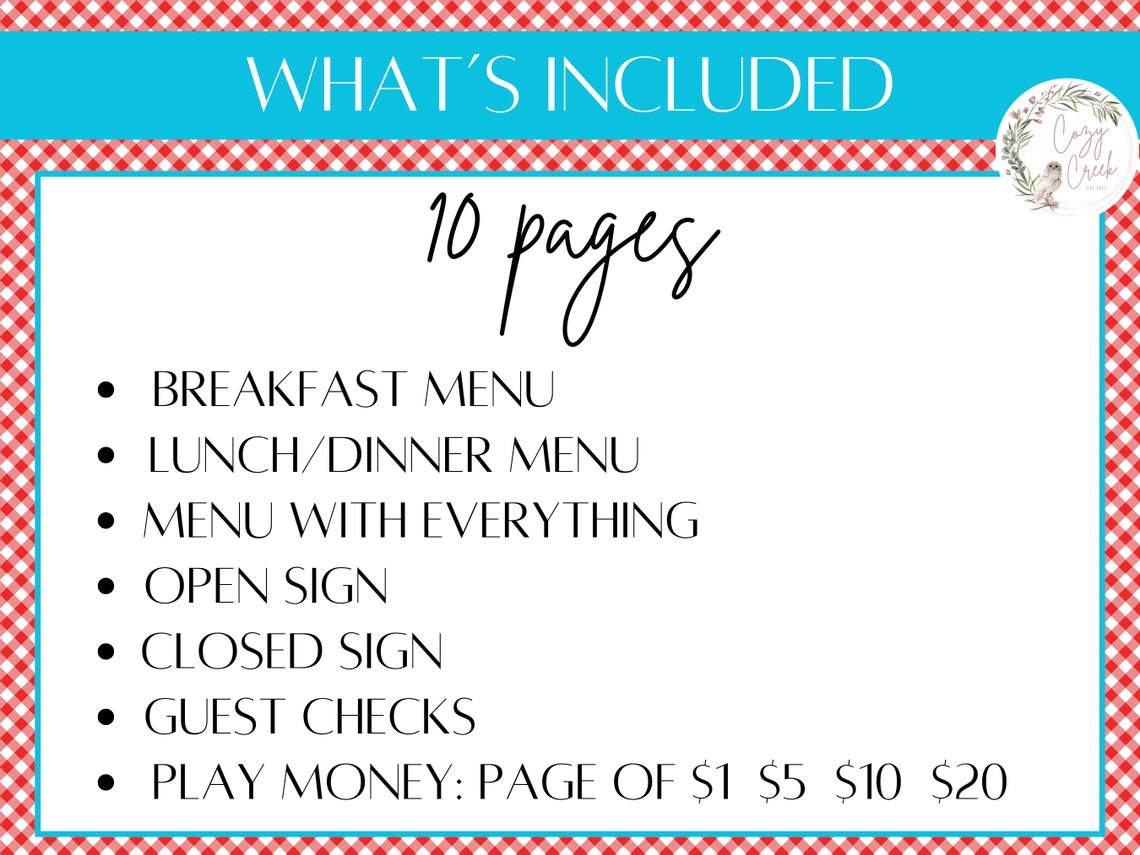 Printable Kids Play Diner Menu Set | Kids Pretend Play Menus, Guest ...