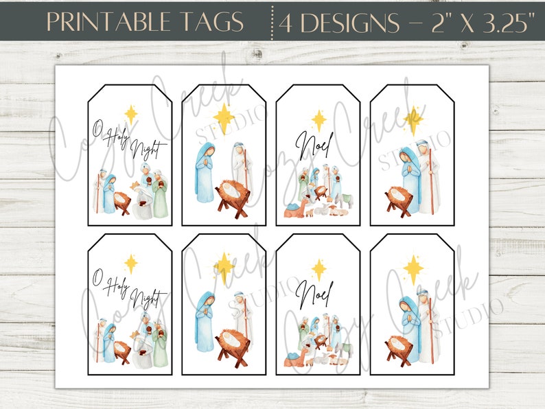 Printable Christmas Gift Tag Manger Scene Nativity Scene Watercolor ...