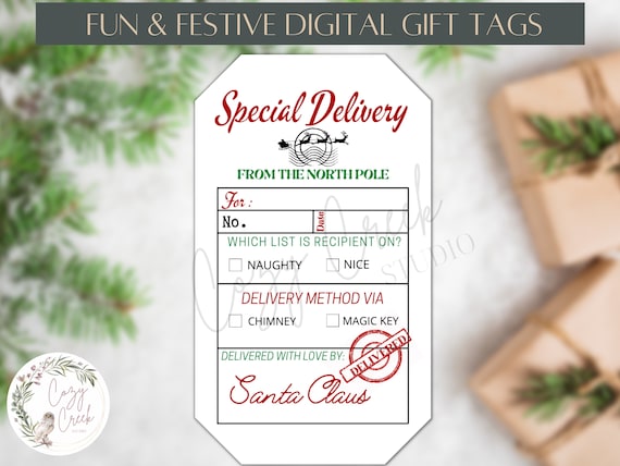 Printable Santa Special Delivery Gift Tags North Pole Gift - Etsy