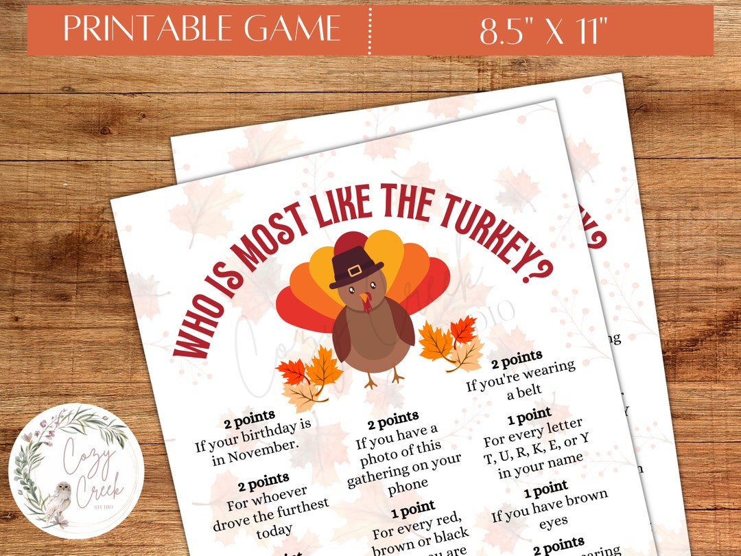 Printable Thanksgiving Game | Who is Most Like the Turkey | Family Game ...