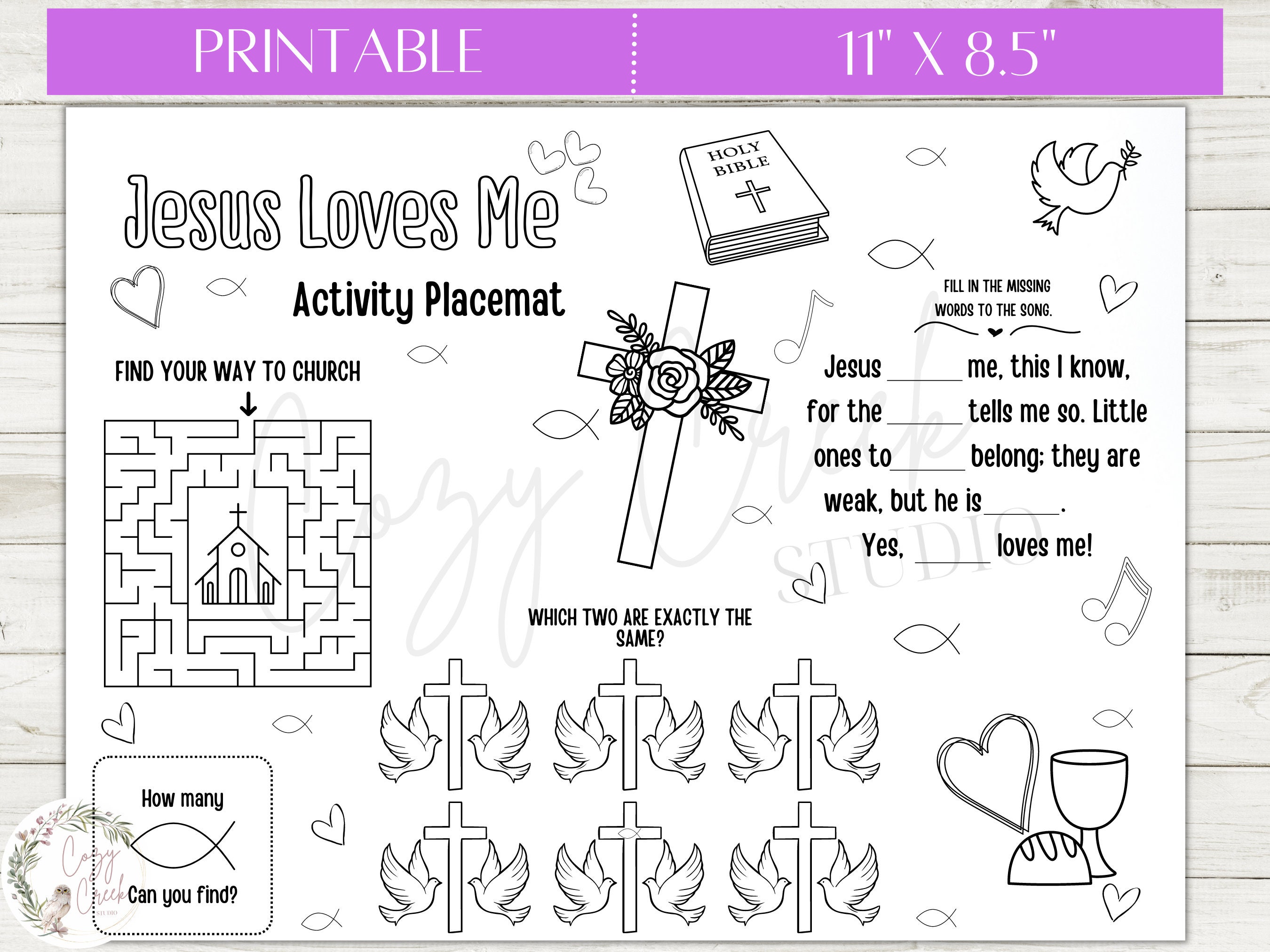 Printable Jesus Loves Me Activity Placemat | Restaurant Activity ...
