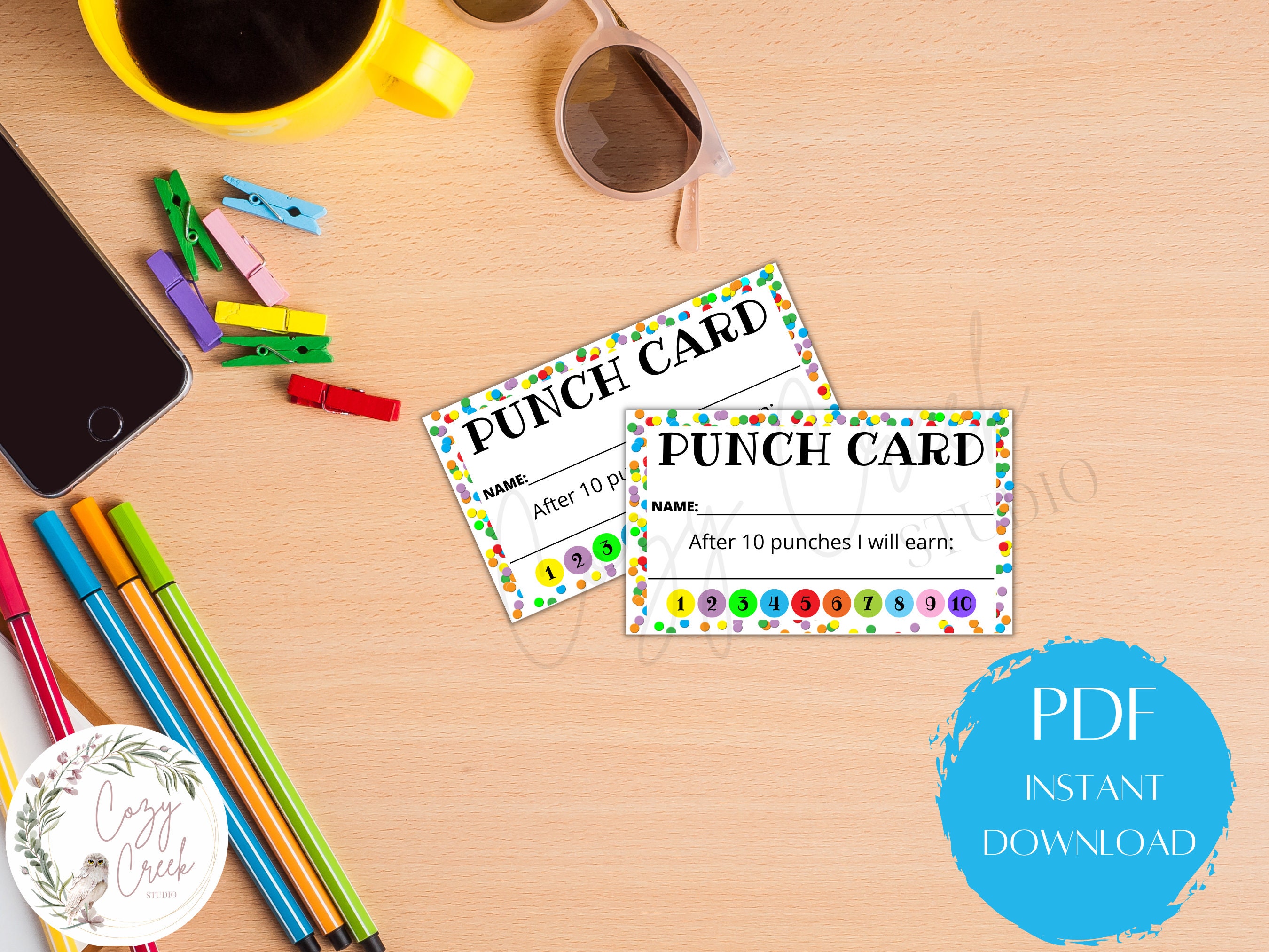 Printable Confetti Punch Card | Classroom Reward Card | School Punch ...