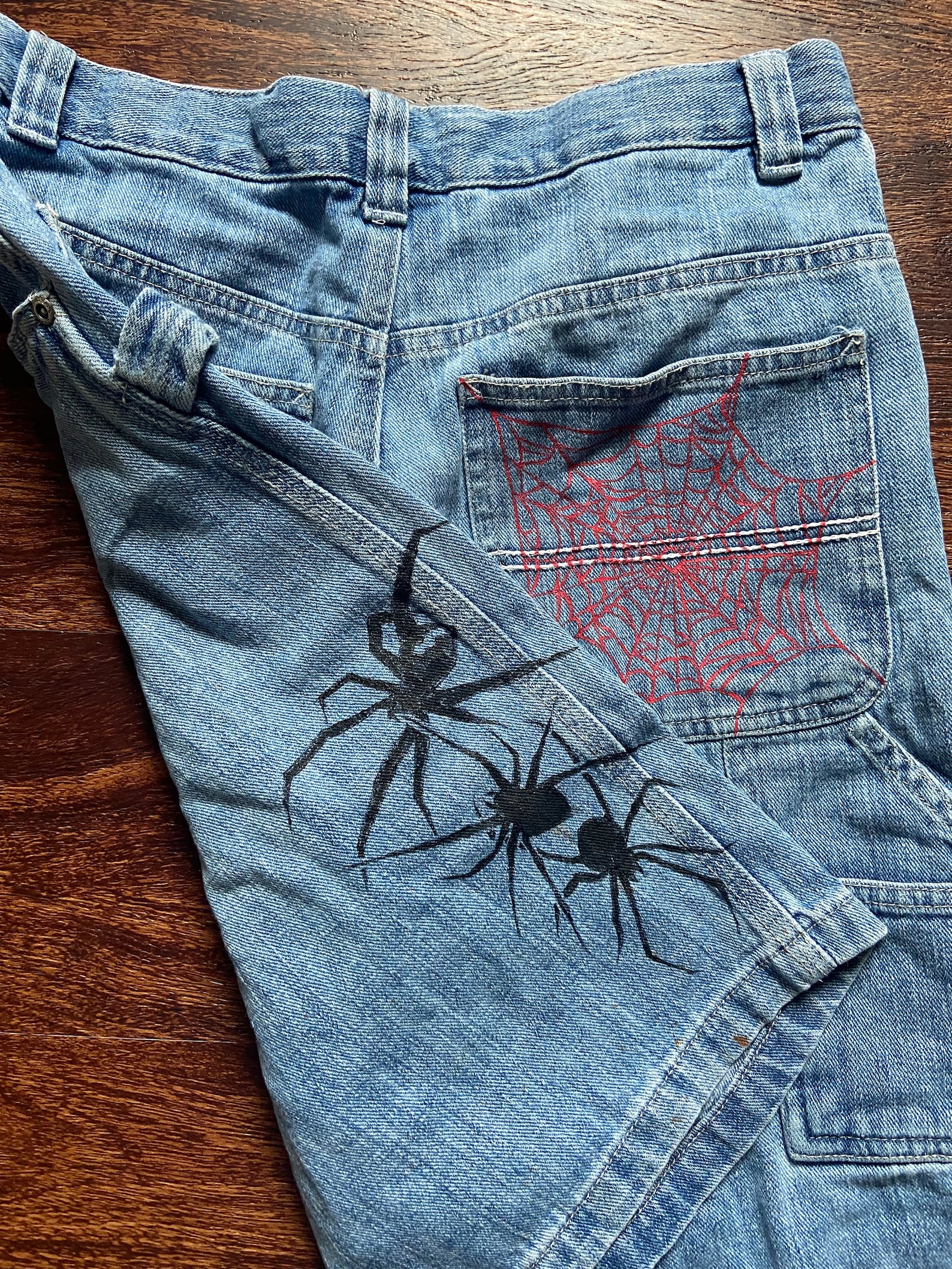 Handpainted Spider and Spiderweb Jorts - Etsy