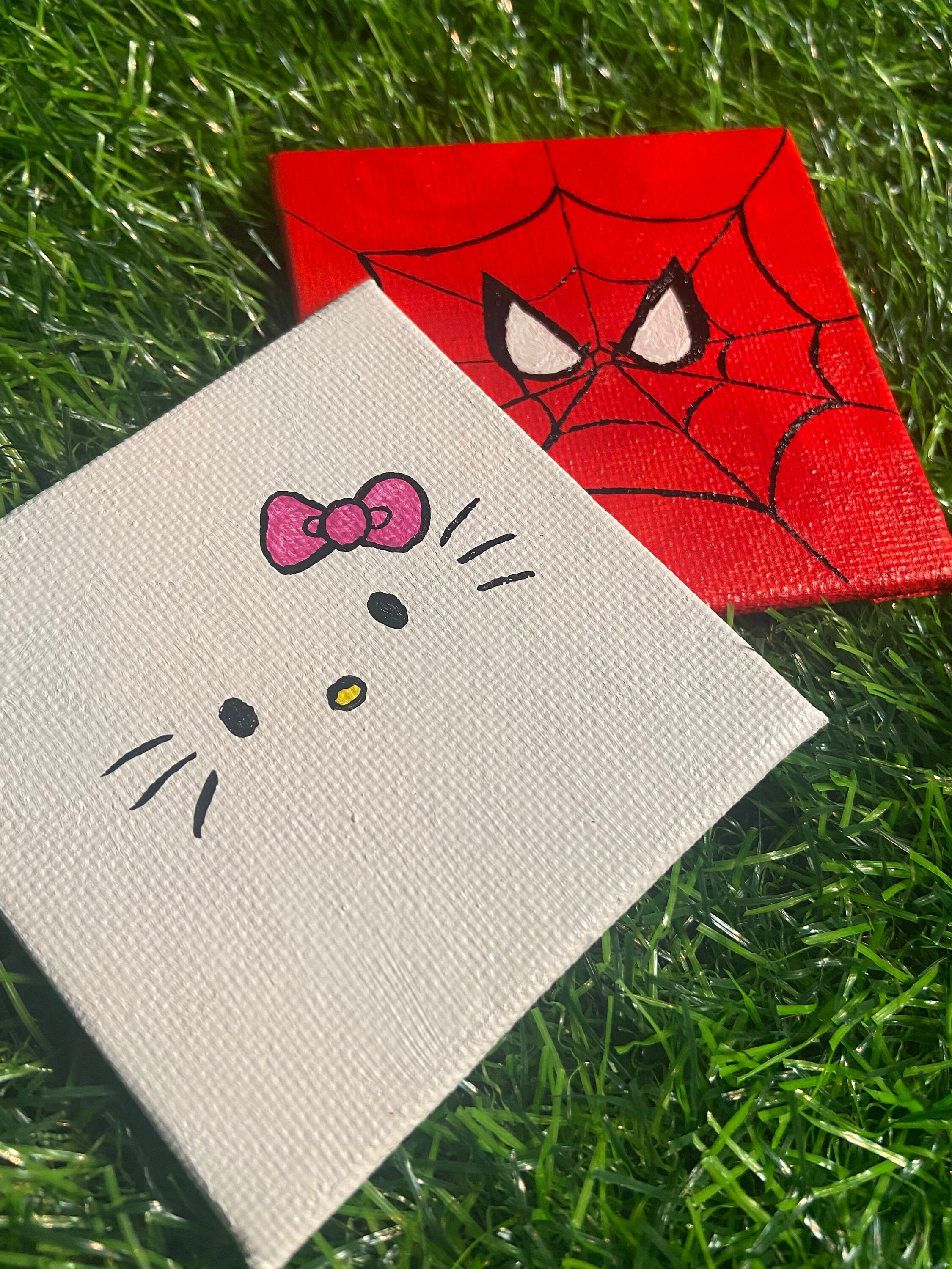 Hand-painted Hello Kitty and Spiderman Set - Etsy