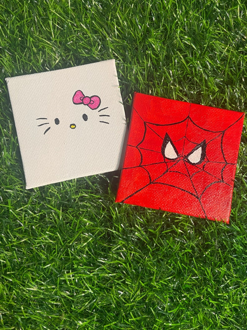 Hand-painted Hello Kitty and Spiderman Set - Etsy