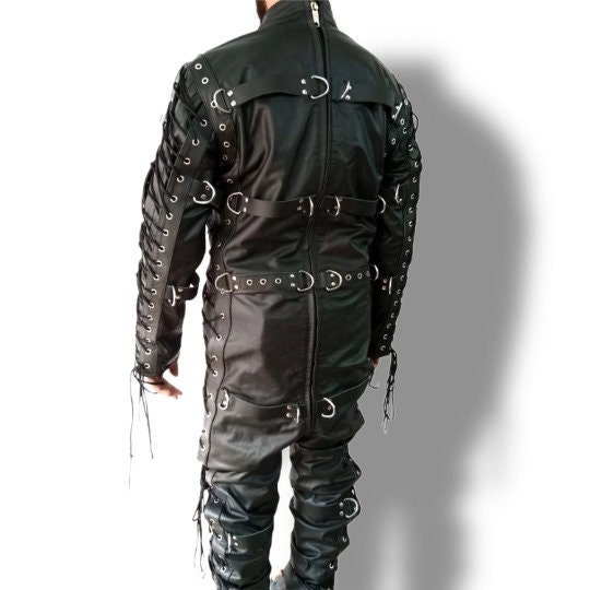 Handcrafted Bondage Jump Suit Cell Suit Black Cow Leather Heavy Duty ...