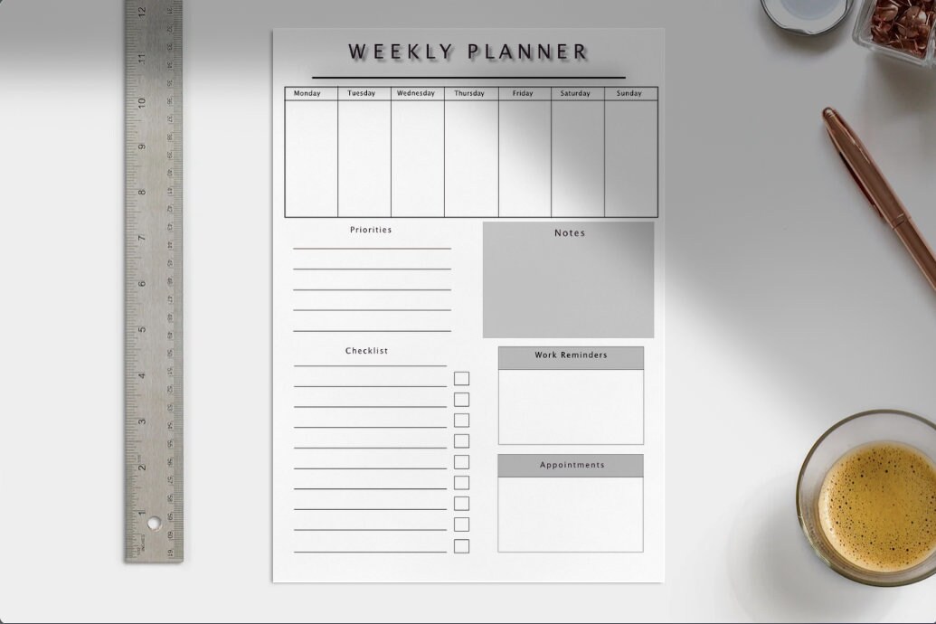 Weekly Schedule Potrait, Weekly Planner Editable, Week at a Glance ...