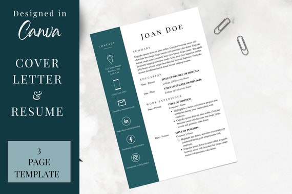 Resume and Cover Letter Canva Template Modern Minimalist and - Etsy