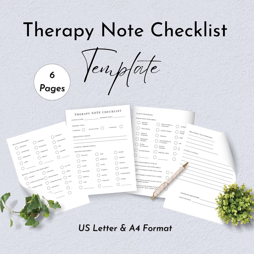 Therapy Note Checklist Template Therapist Psychotherapist Counselor ...