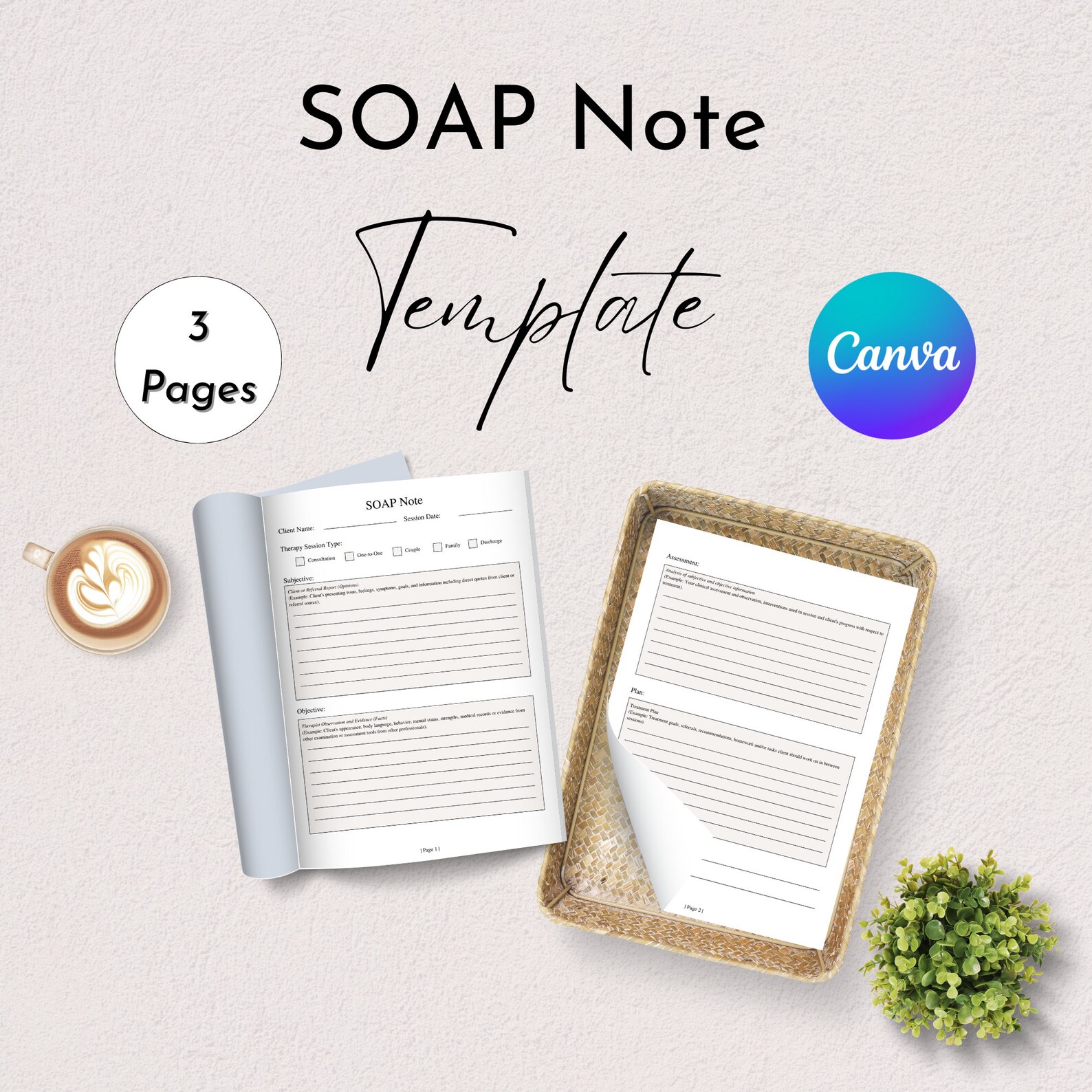 SOAP Note Printable Template With Therapy Intervention Phrases - Etsy