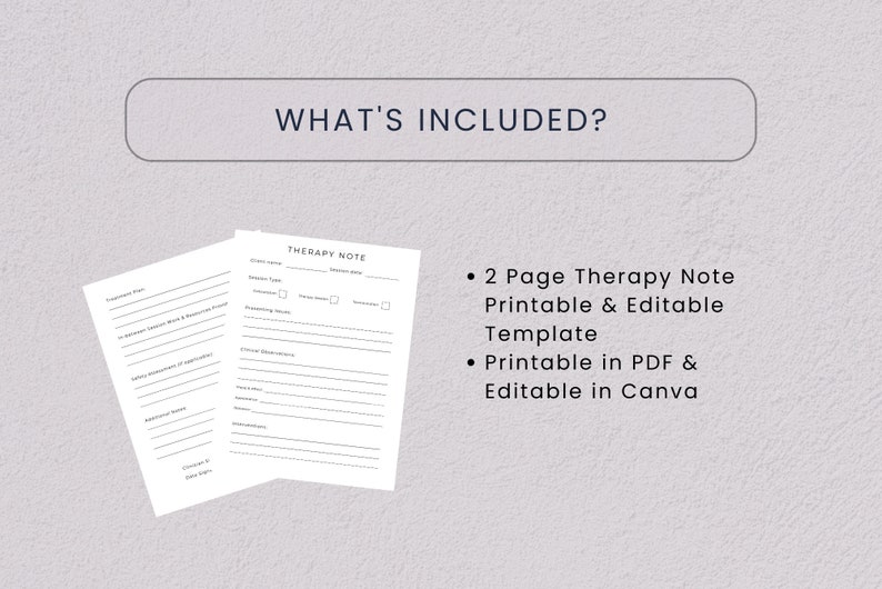 Therapy Note Template for Therapist Psychotherapist Counsellor Social ...