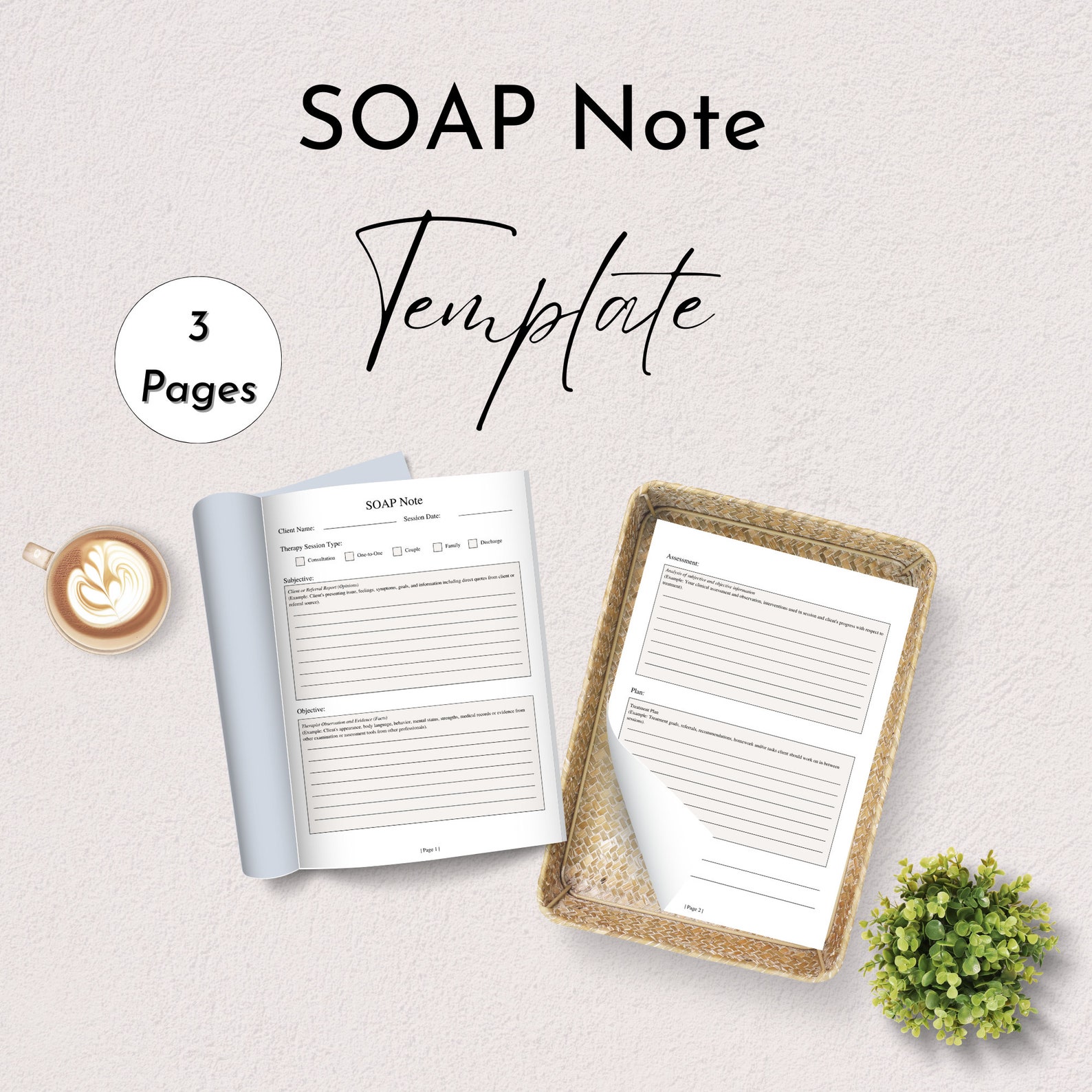 SOAP Note Printable Template With Therapy Intervention Phrases ...