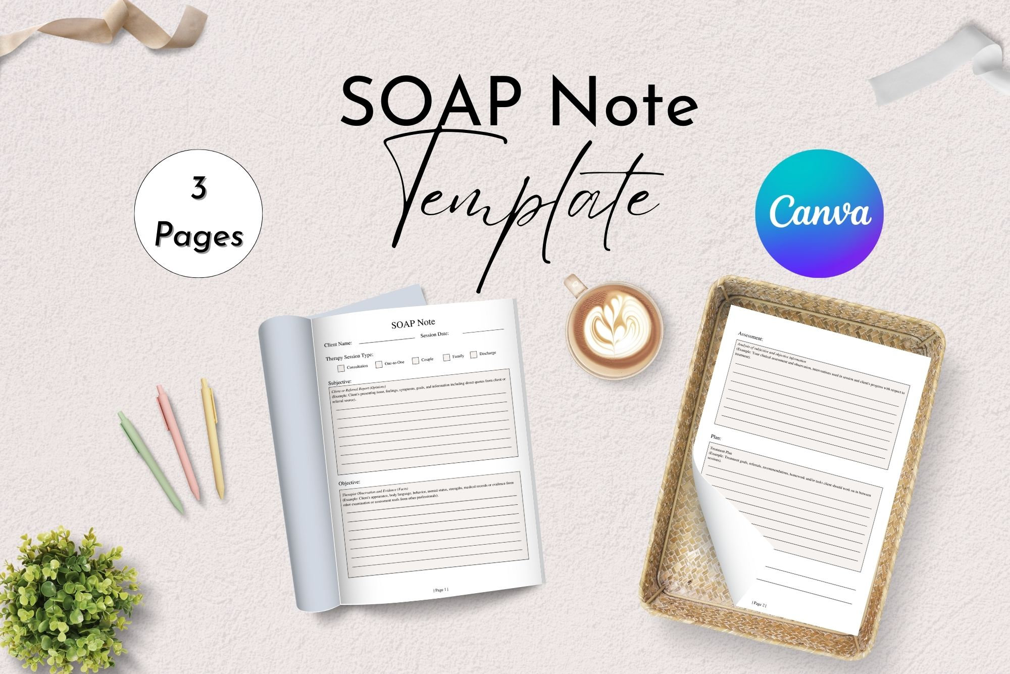 SOAP Note Printable Template With Therapy Intervention Phrases - Etsy
