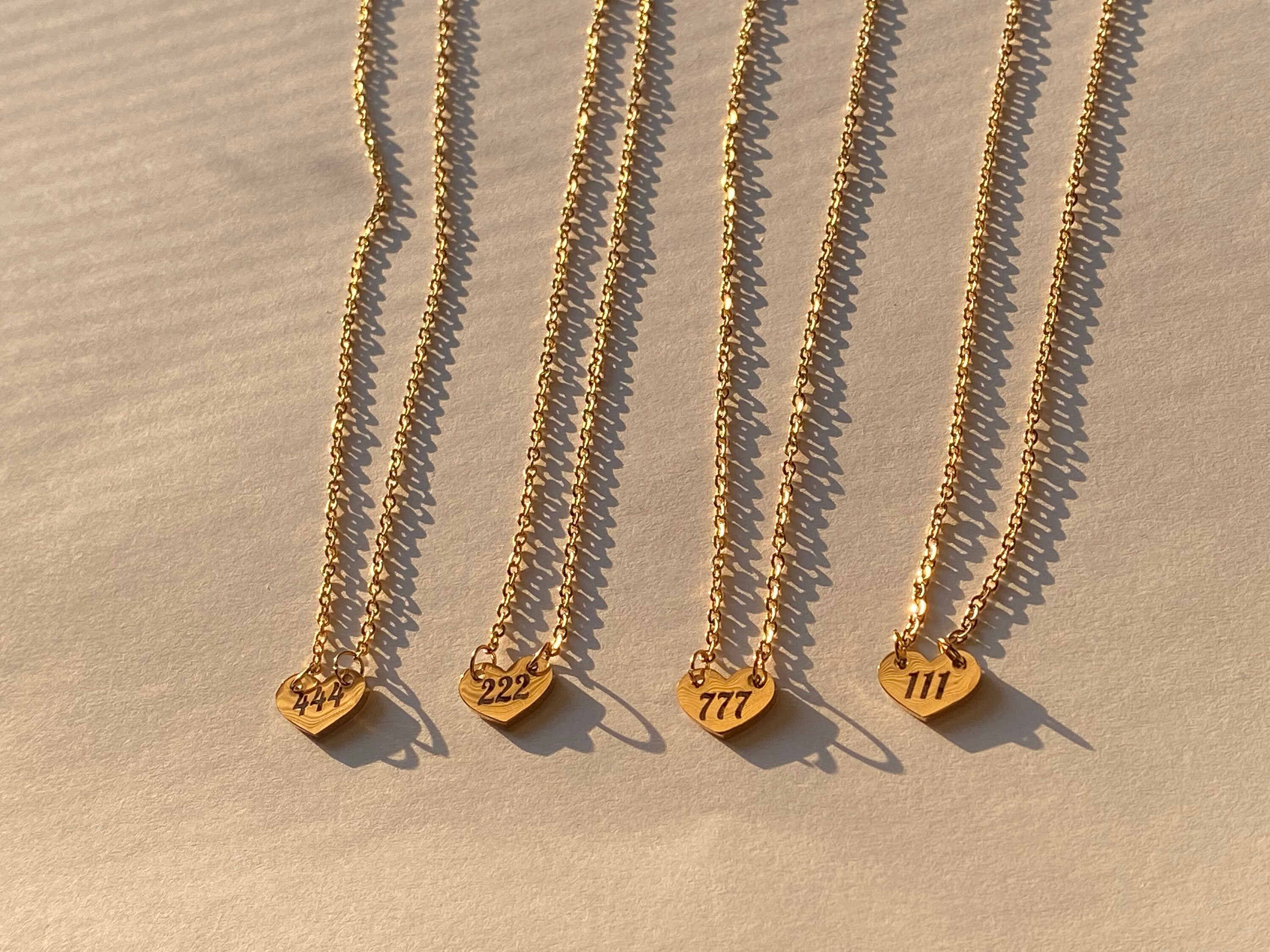 Angel Number Necklace, Gold Dainty Heart Necklace, 111, 222, 444, 777 ...