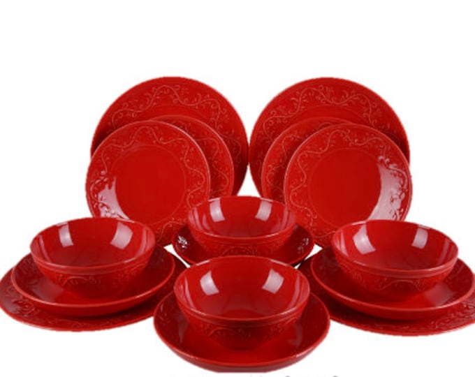 16 Piece Porcelain Dinnerware Set Red - Etsy