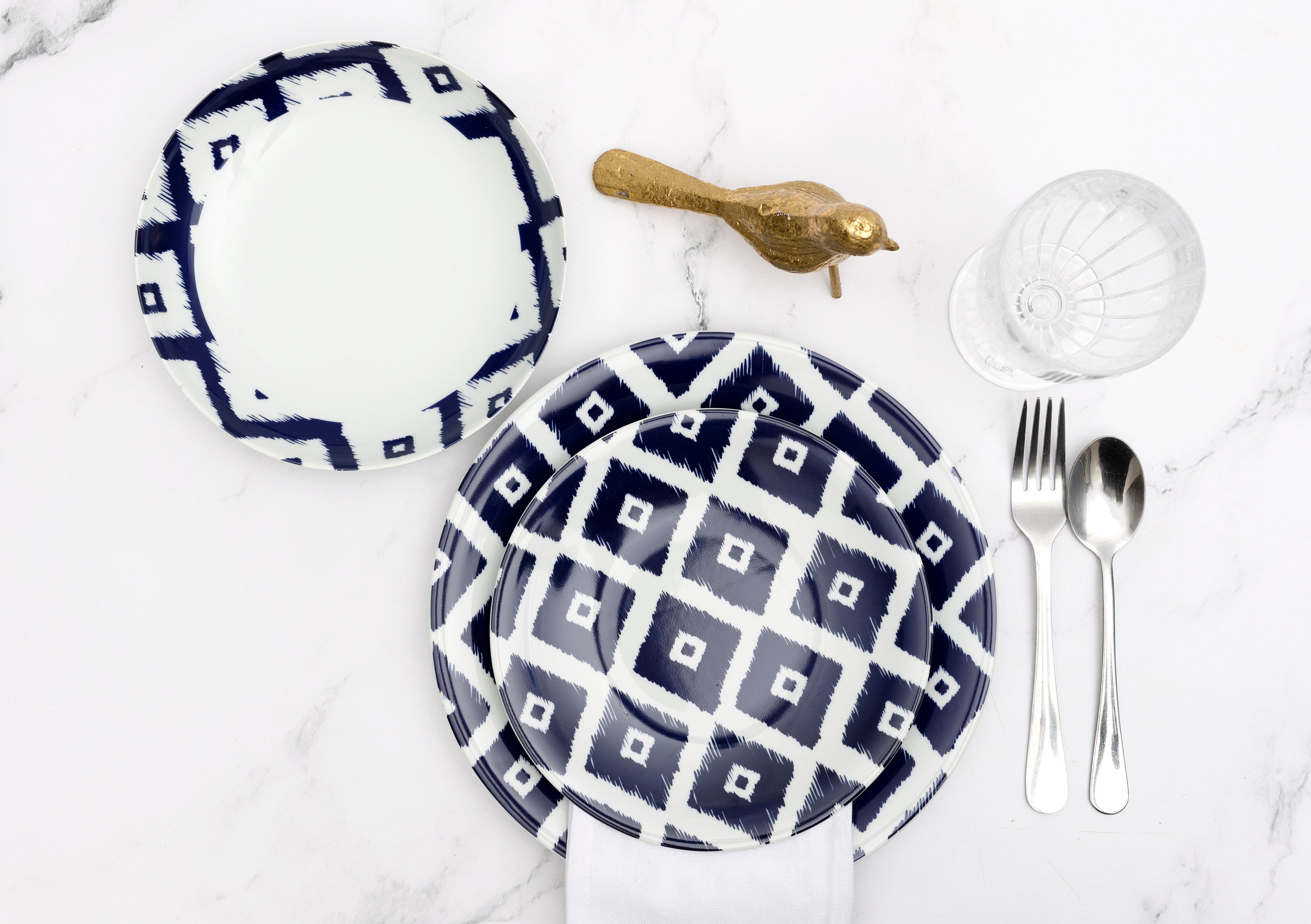 12 Piece Porcelain Dinnerware Set Blue Mediterranean Pattern - Etsy