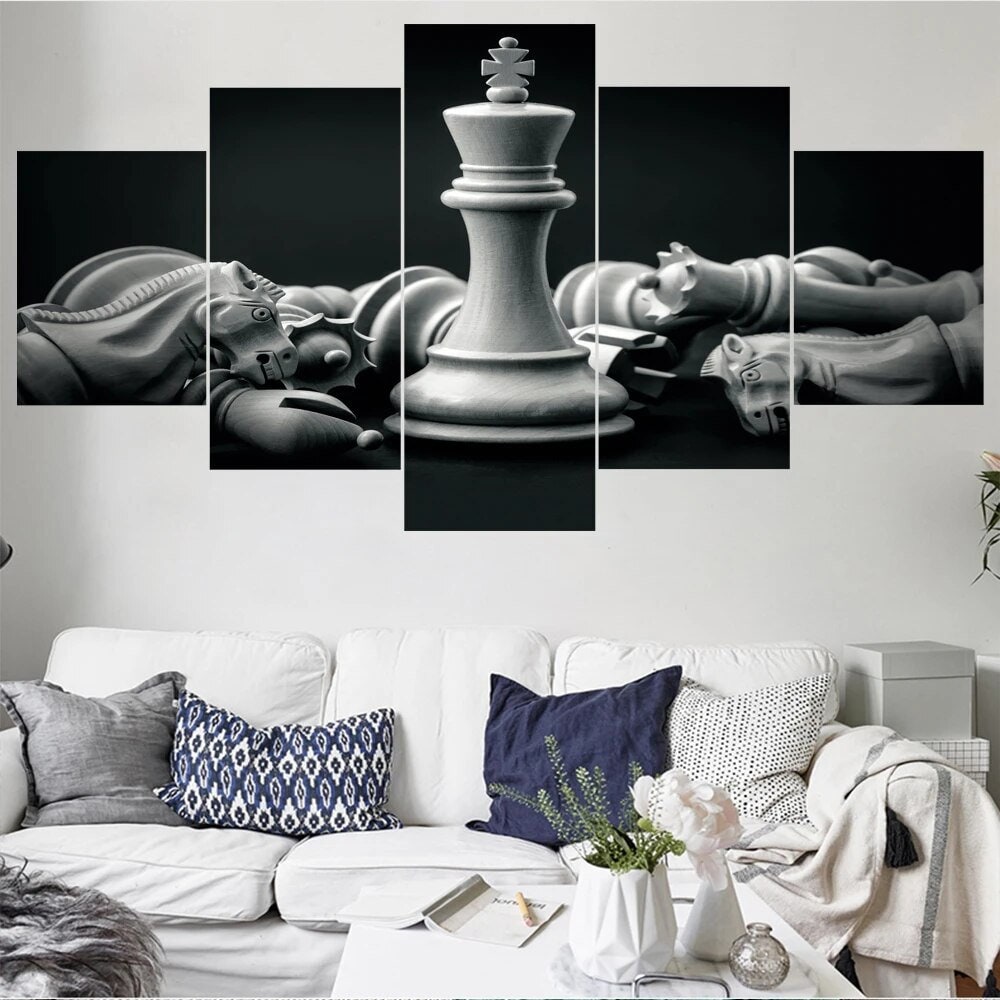 Chess Pieces Black and White Wall Art Framed Canvas Prints, Standing ...