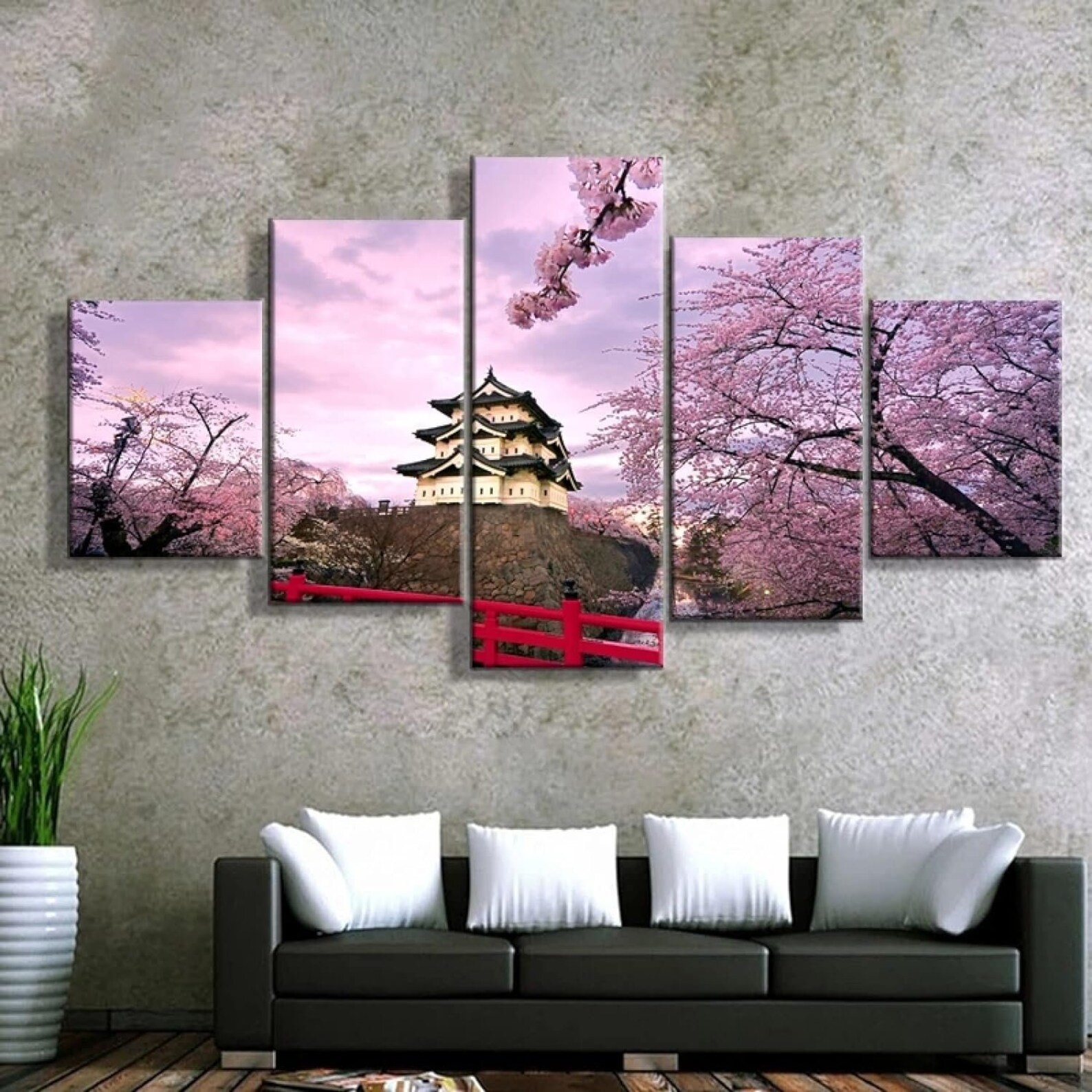 Cherry Blossom Japanese Temple Wall Art Framed Canvas Prints, Sakura ...
