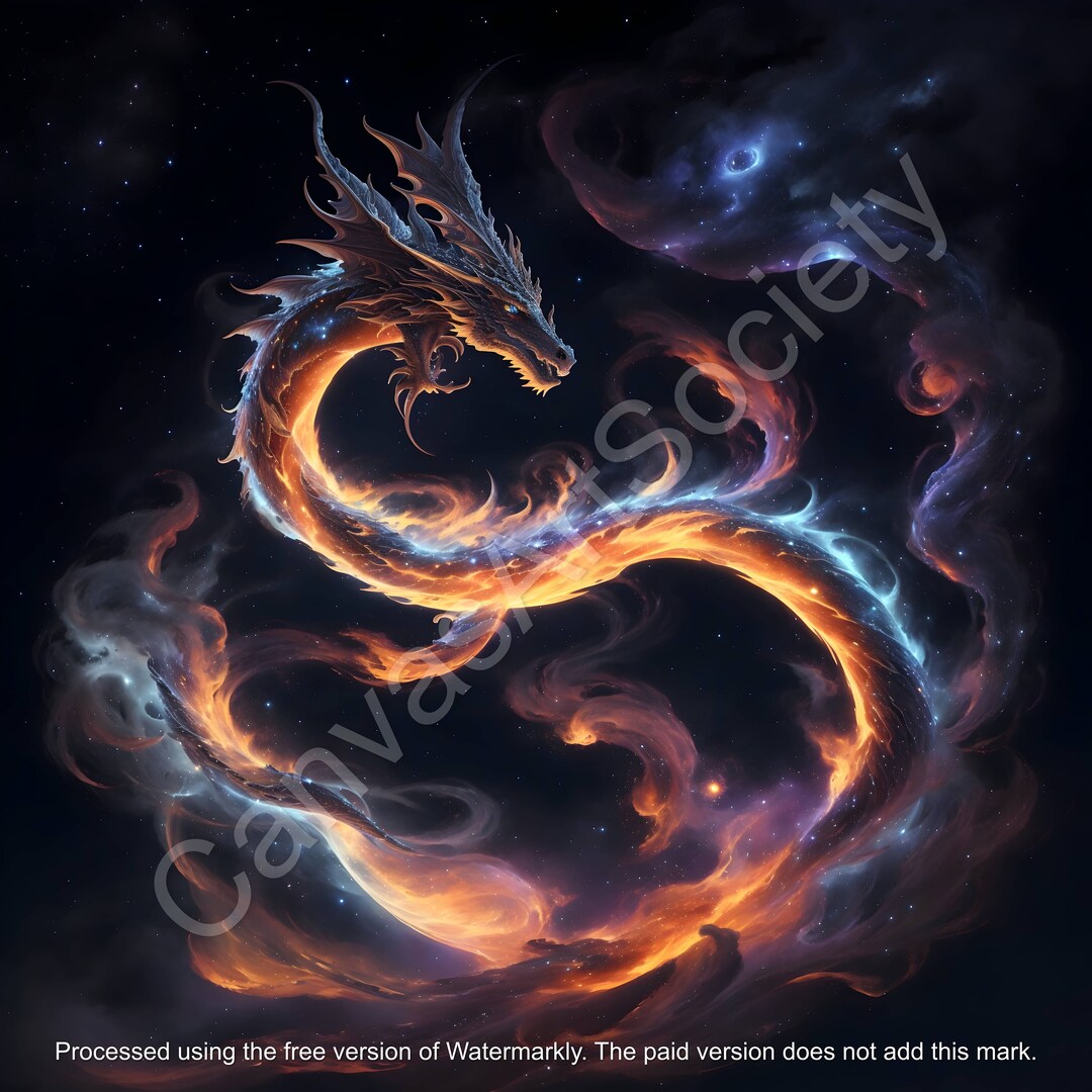 Dragon Artwork, Full Body Dragon in the Sky With Swirling Clouds ...