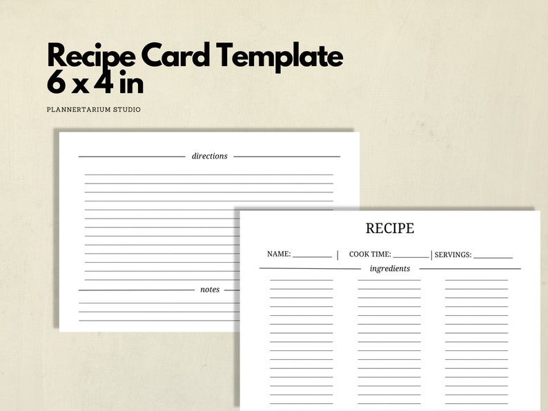 Recipe Card Printable Double Sided Minimal Design - Etsy