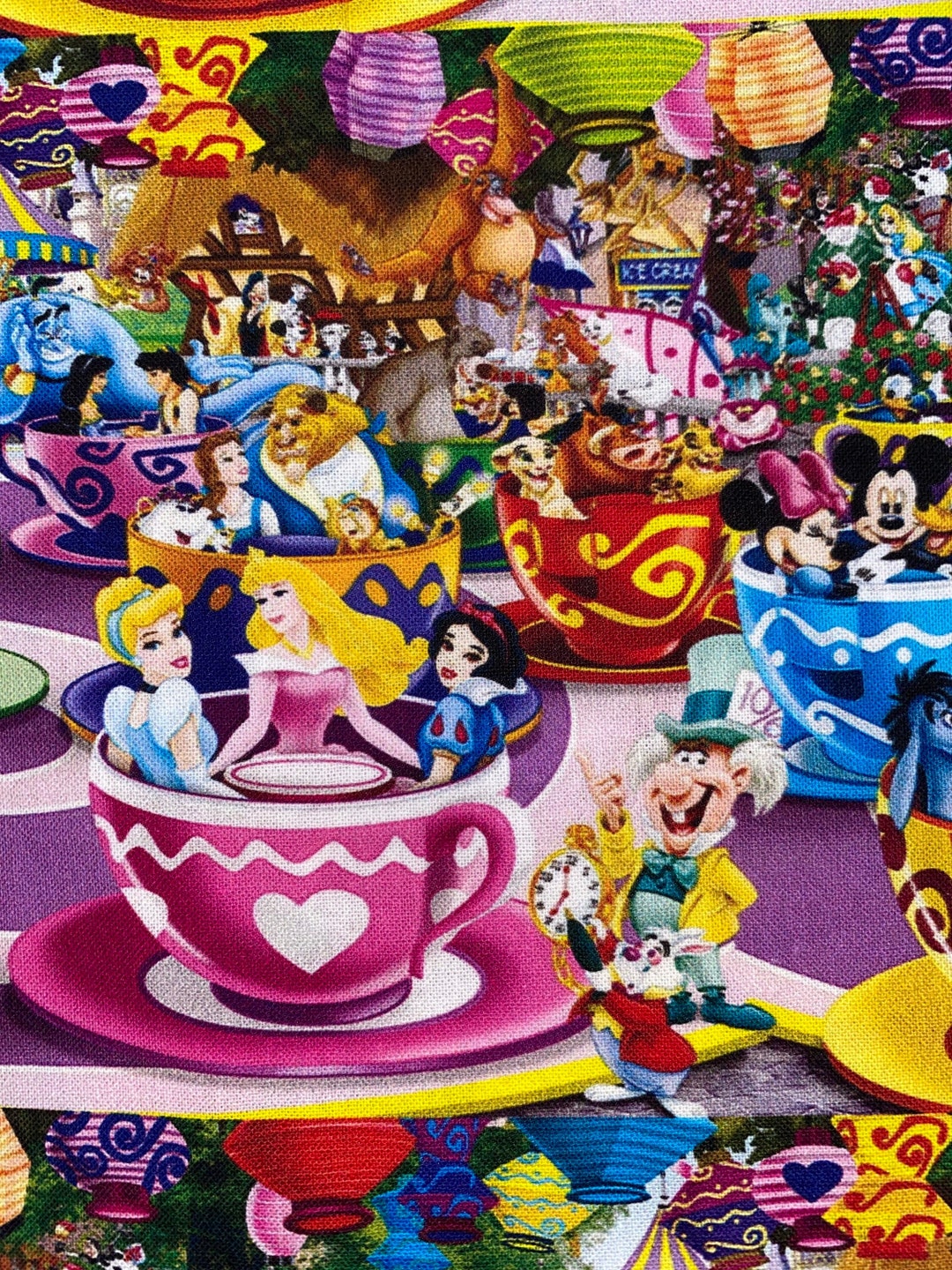 Disney Teacup Character Collage Fabric 100% Cotton Fabric Fat Quarter ...