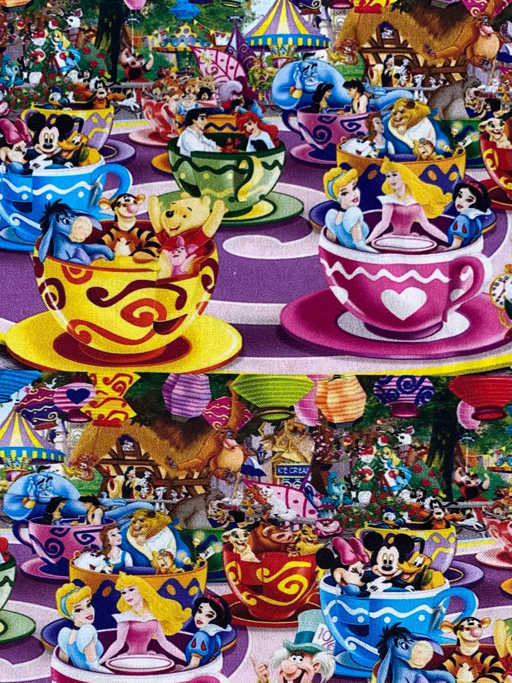 Disney Teacup Character Collage Fabric 100% Cotton Fabric Fat Quarter ...