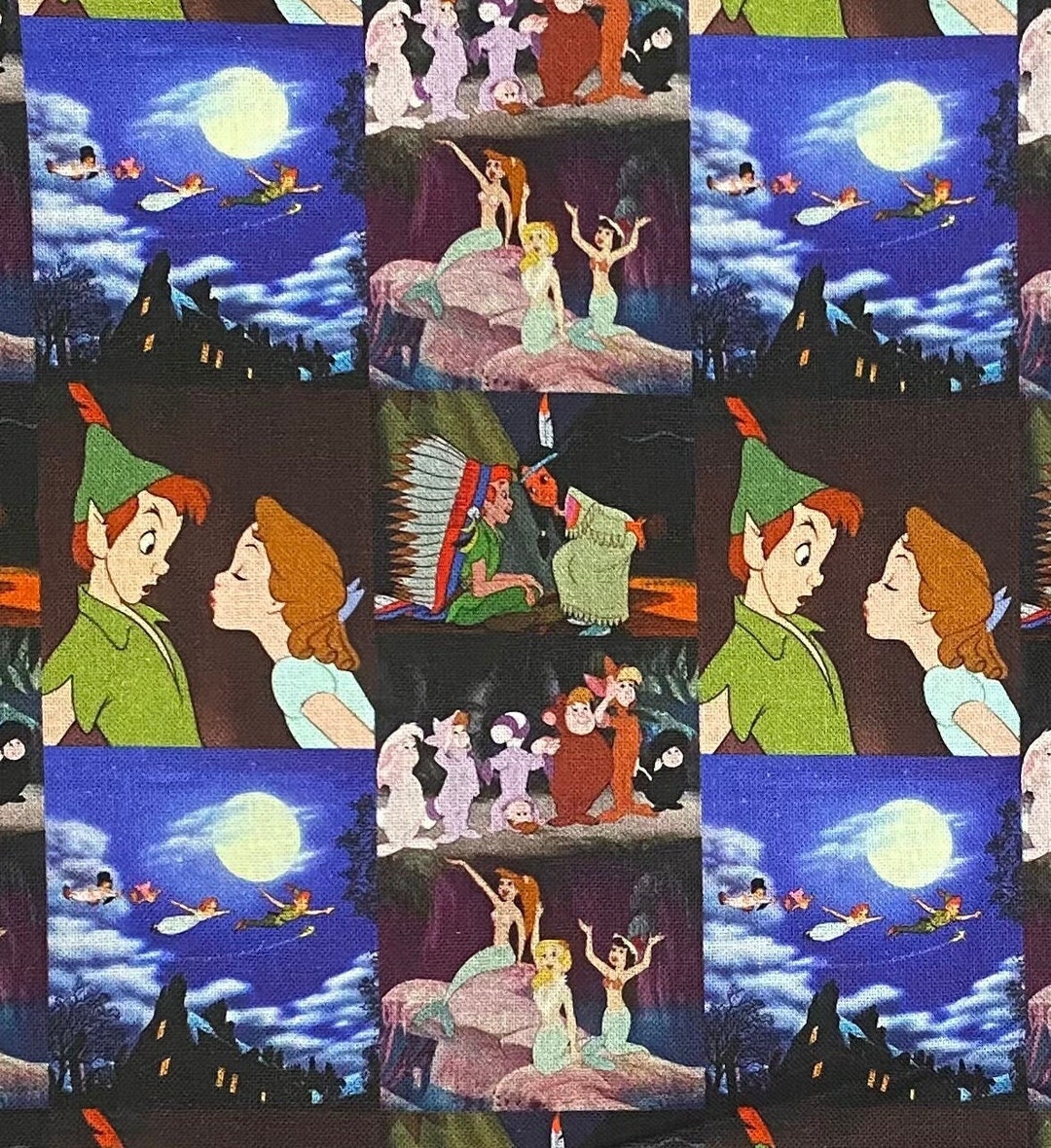 Peter Pan Fabric 100% Cotton Fabric by the Yard Finding Neverland Squared Blocked Collage - Etsy