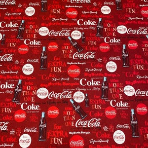 Coke Fabric 100% Cotton Fabric Fat Quarters and Tumbler Cuts Coca-cola ...