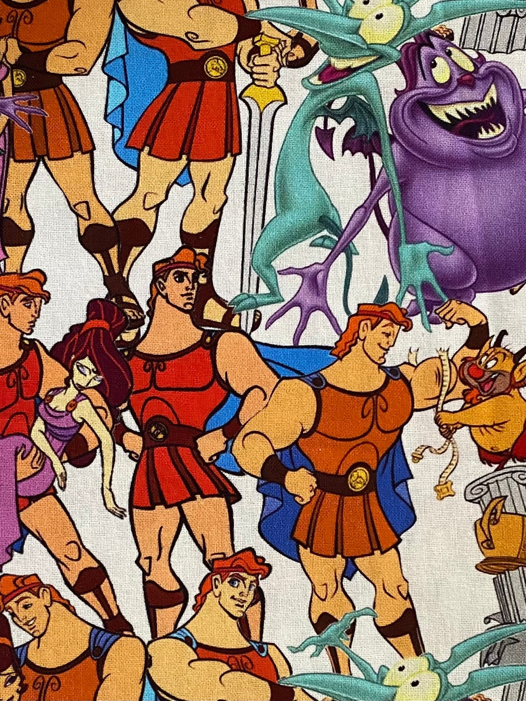 18x10" Disney Hercules Fabric Collage 100% Cotton Fabric Remnant Pain ...