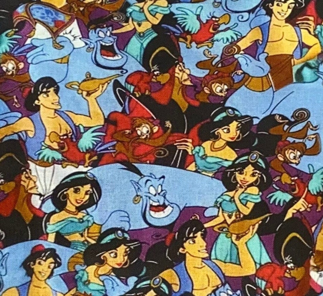 Aladdin 100% Cotton Fabric the Yard Disney Aladdin Collage Genie ...