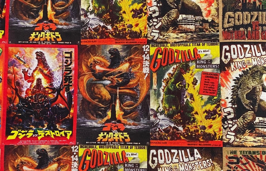 Godzilla Fabric 100% Cotton Fabric by the Yard Superhero Comic Dinosaur ...