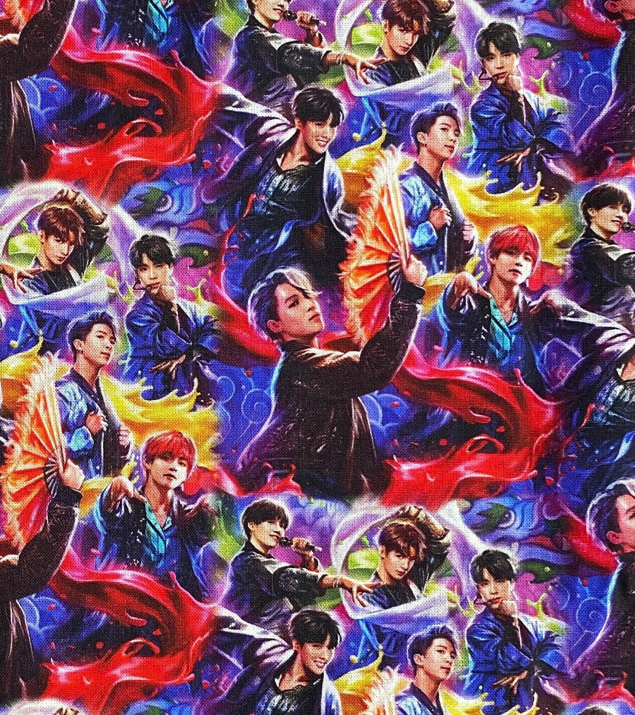 BTS Collage 100% Cotton Fabric the Yard Bangtan Boys Sleepover Kpop Boy ...
