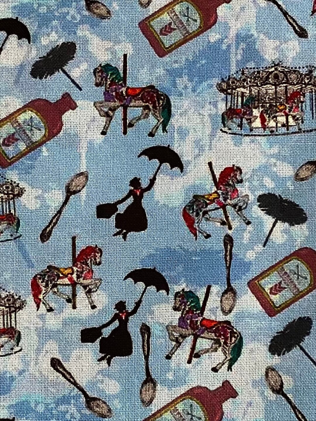 18x10” Disney Mary Poppins 100% Cotton Fabric Remnant Spoon Full of ...