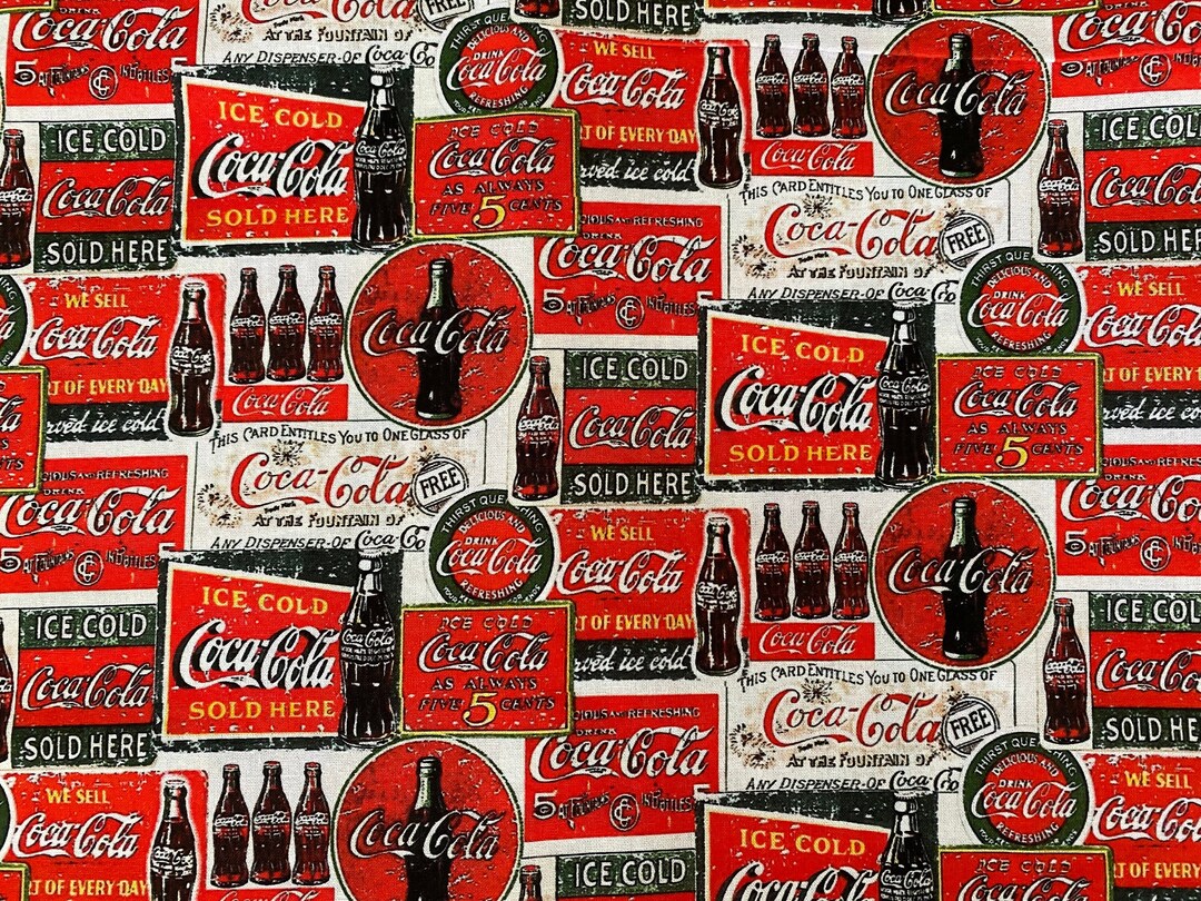 Coke Fabric 100% Cotton Fabric Coca-cola Fabric Fat Quarter Tumbler Cut ...