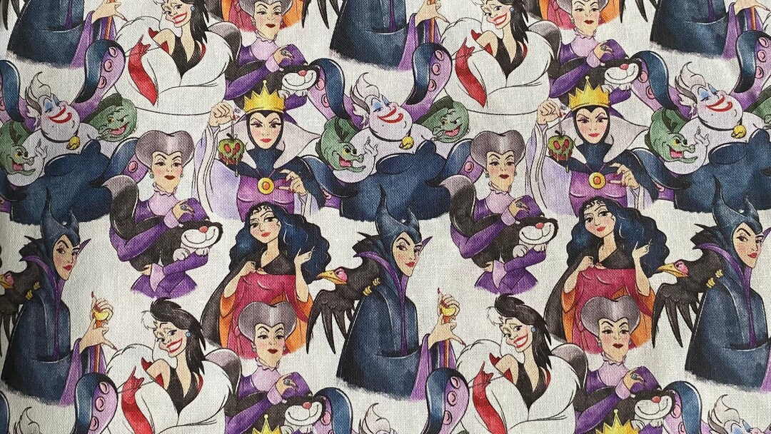 18x10” Disney Villains 100% Cotton Fabric Remnant Evil Queen Maleficent ...