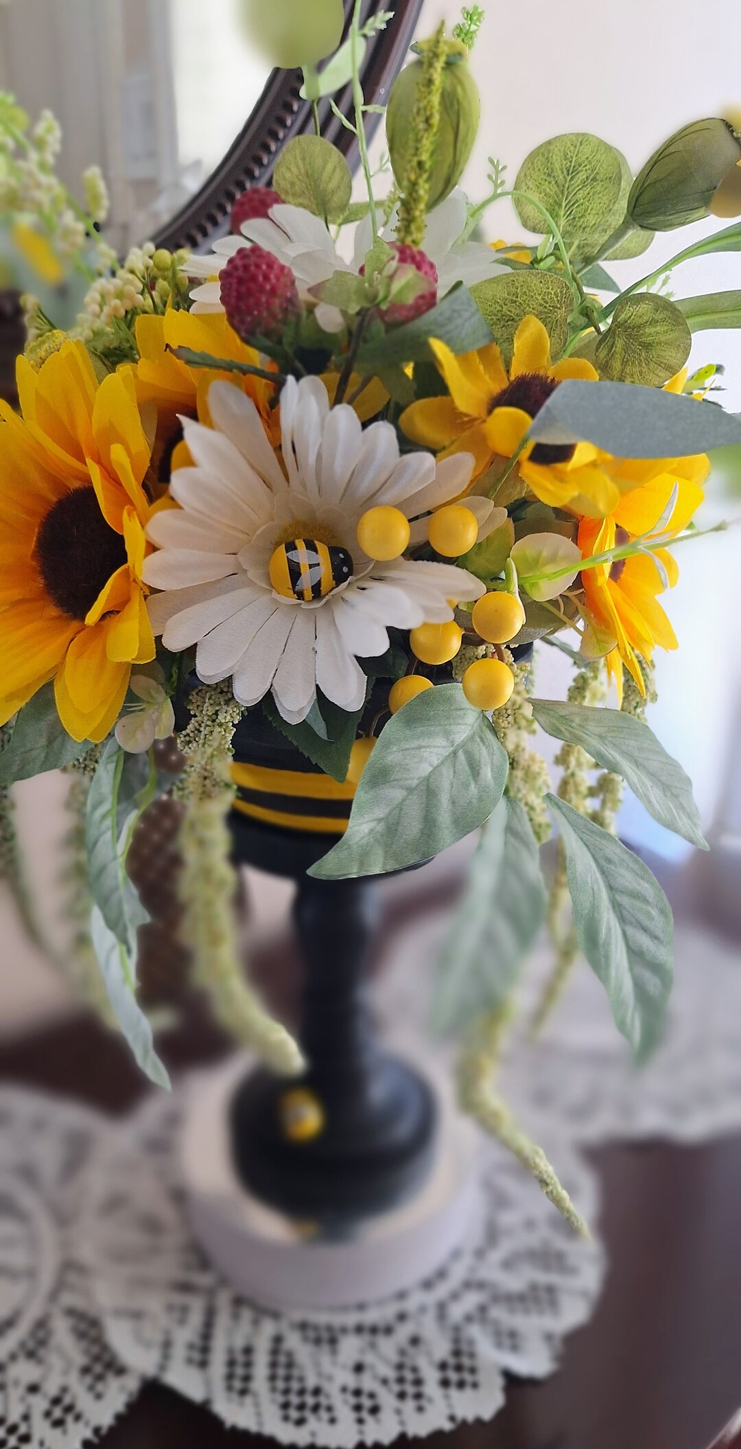 Bumblebee Pot Floral Arrangement, Whimsical Bee Florals, Bee Flower Pot ...