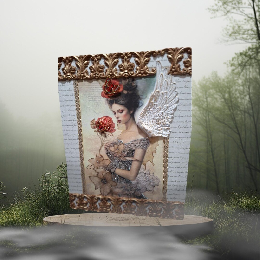 Vintage Fairy Plaque: Classic Rice Paper Image, Rhinestone Bling - Etsy