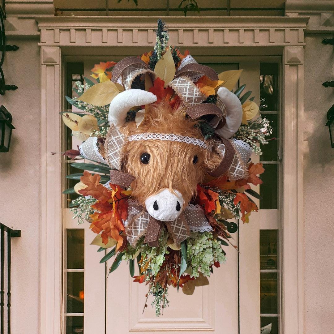 Highland Cow Swag With Fall Colors Berries and 4 Bows - Etsy